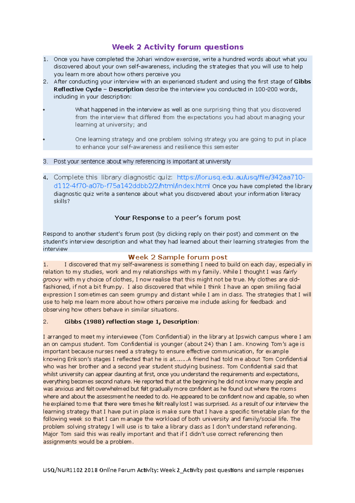 NUR1102 Week 2 Activity forum questions and sample responses - Week 2 ...