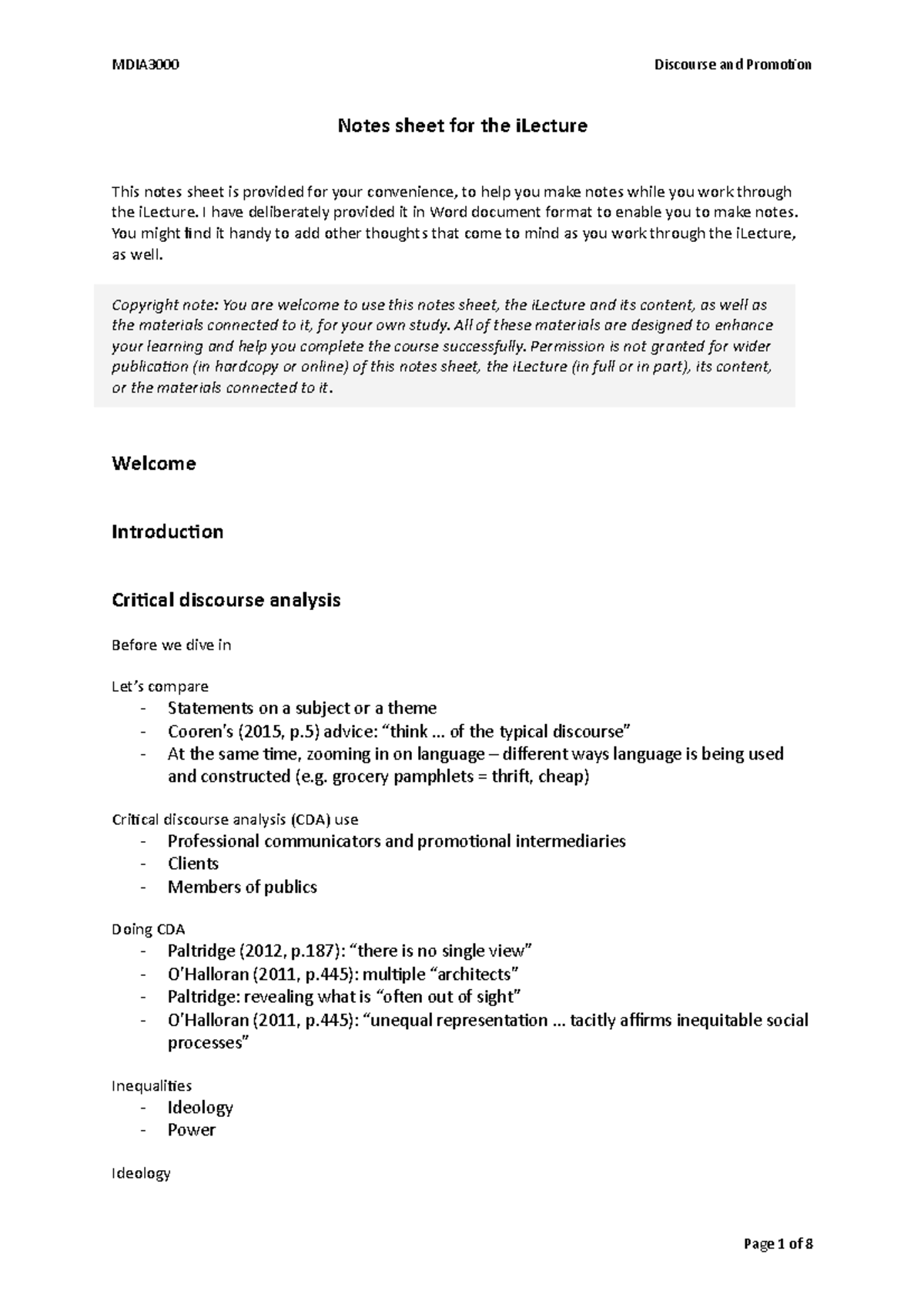 Week 3 i Lecture - Notes sheet for the iLecture This notes sheet is ...