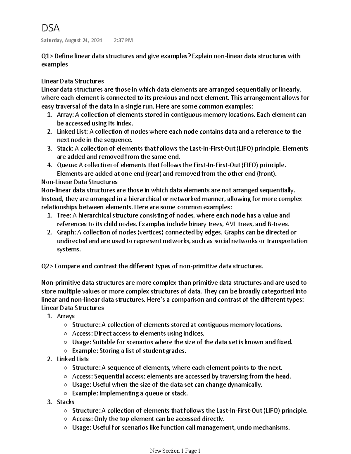 Dsa Qs Bank Data Structure Algorithms Question Bank Q1 Define Linear Data Structures And