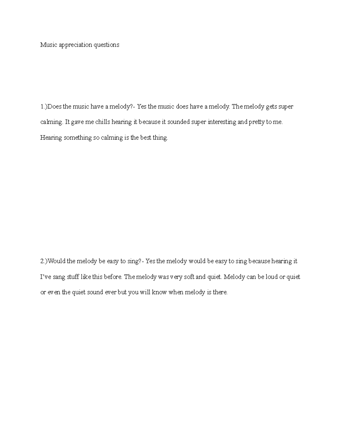 Qodnd - worksheet - Music appreciation questions 1.)Does the music have ...