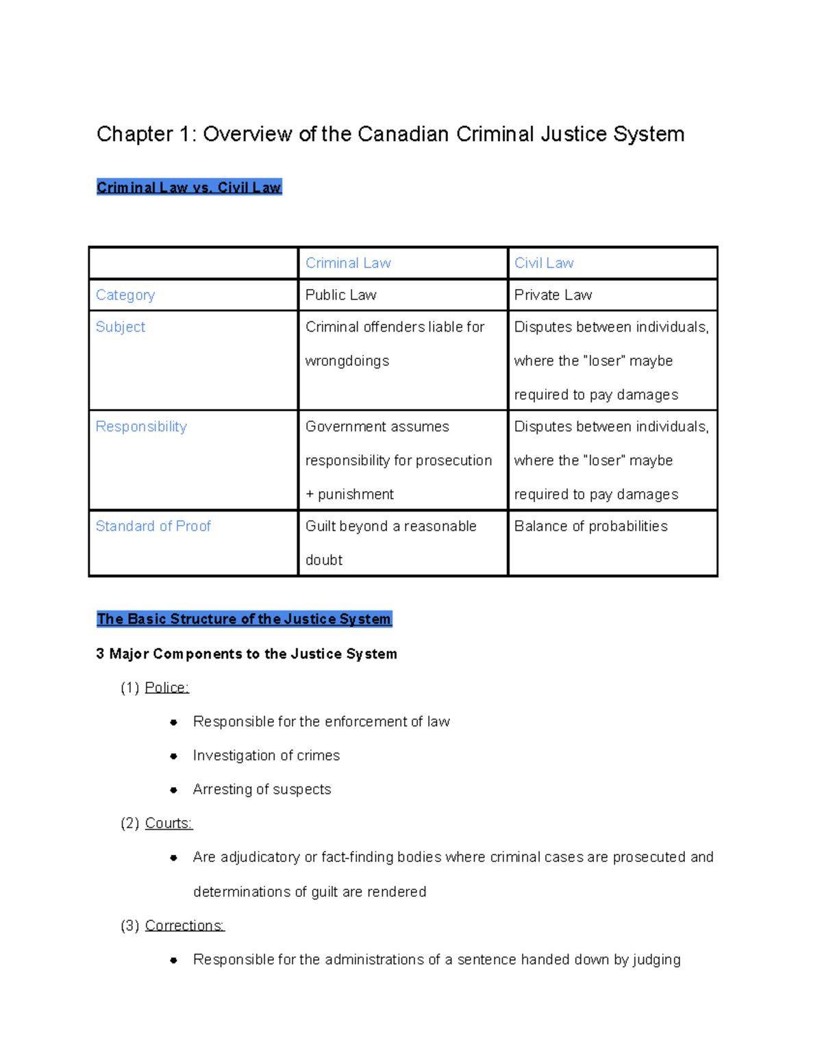 Chapter 1 Overview of the Canadian Criminal Justice System - Civil Law ...