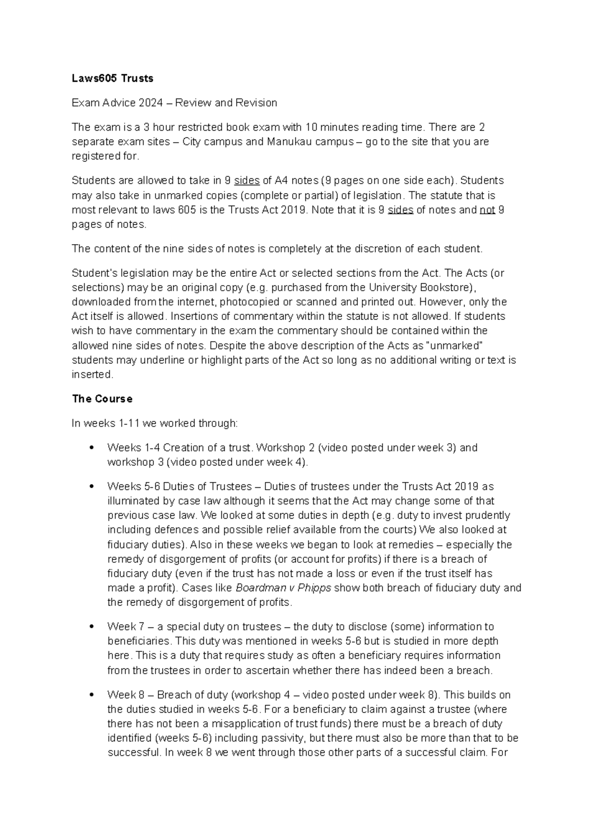 Trustsexamadvice 2024-1 - Laws605 Trusts Exam Advice 2024 – Review and ...