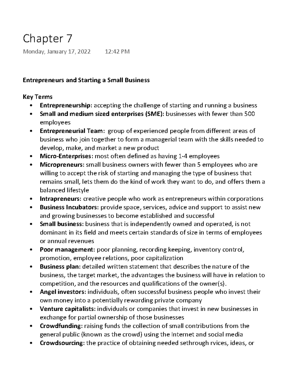 Business Environment Chapter 7 - Entrepreneurs and Starting a Small ...