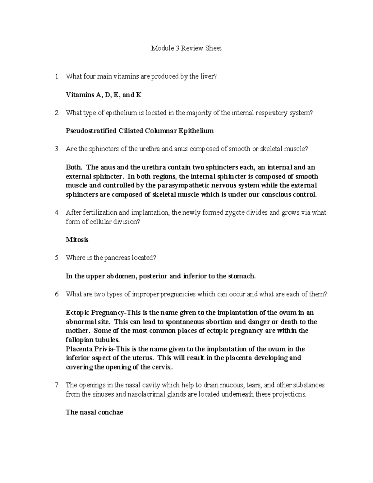 ANA113 Module 3 Review Answers - Module 3 Review Sheet 1. What four ...