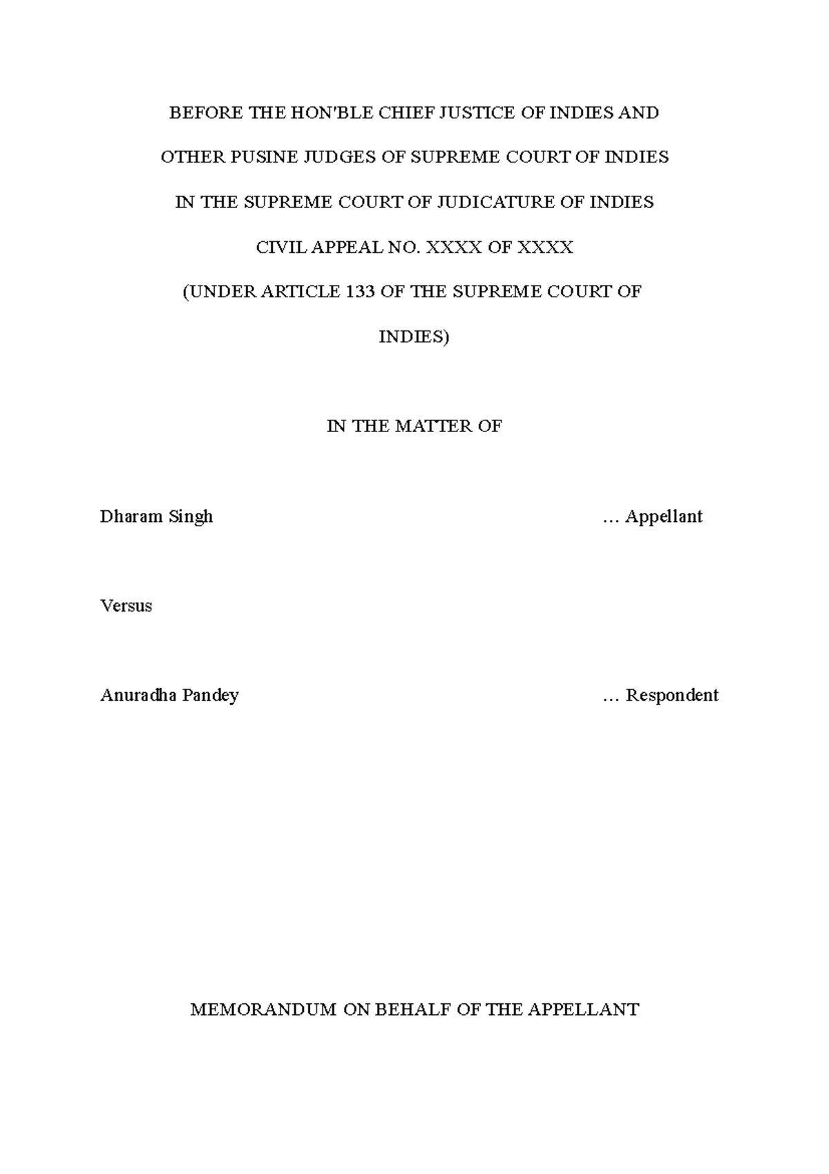 Memorial for the Appellant - BEFORE THE HON'BLE CHIEF JUSTICE OF INDIES ...