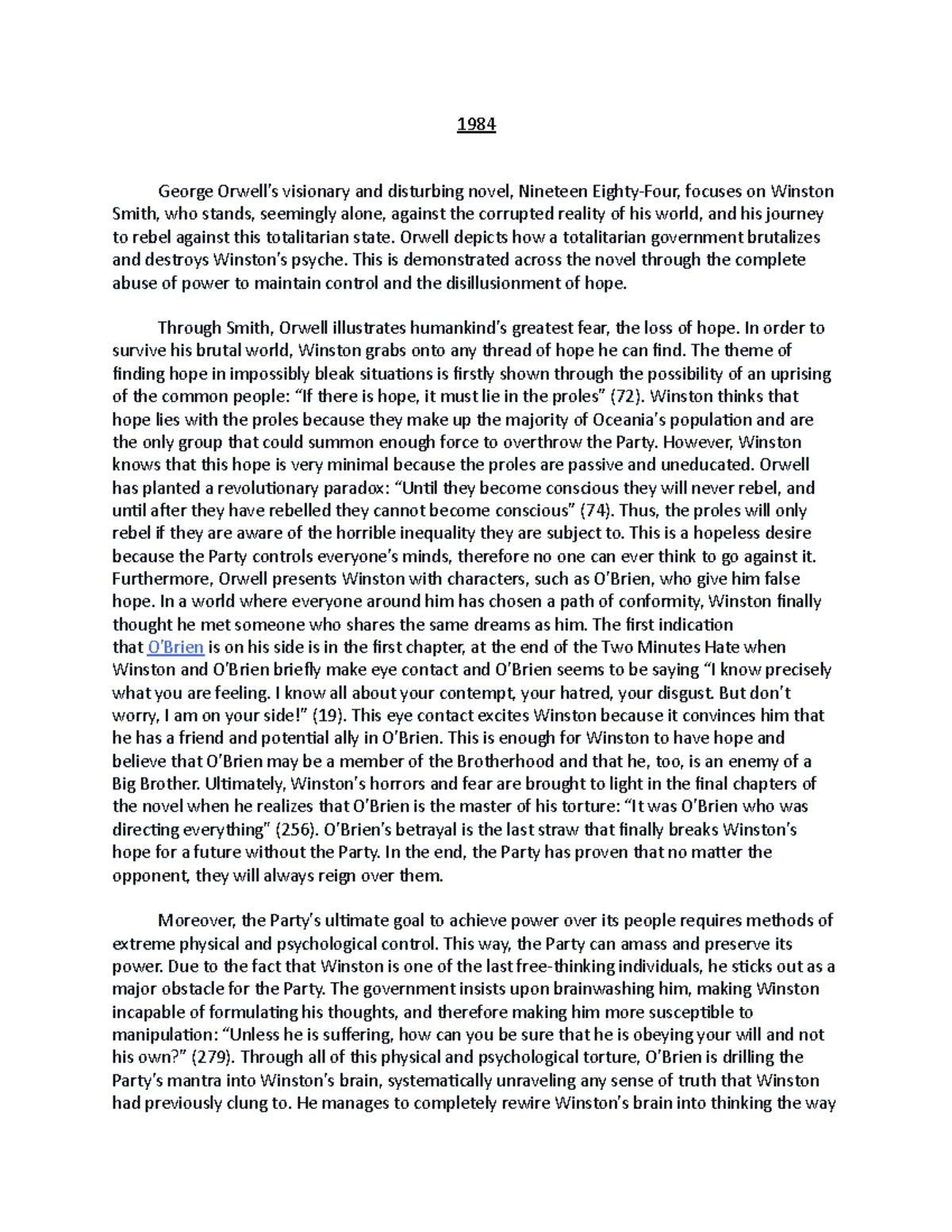 1984 final copy - class summary notes - 1984 George Orwell’s visionary ...