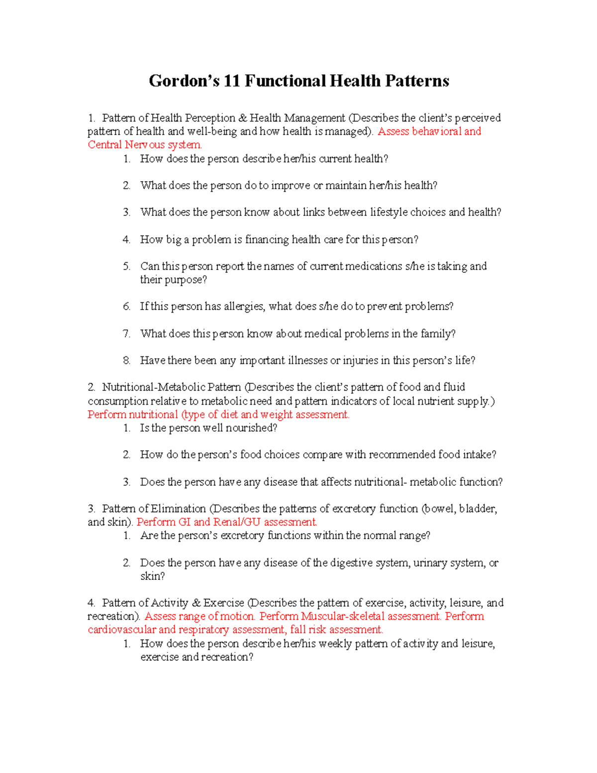Gordons 11 Functional Health Patterns 1 - Gordon’s 11 Functional Health ...