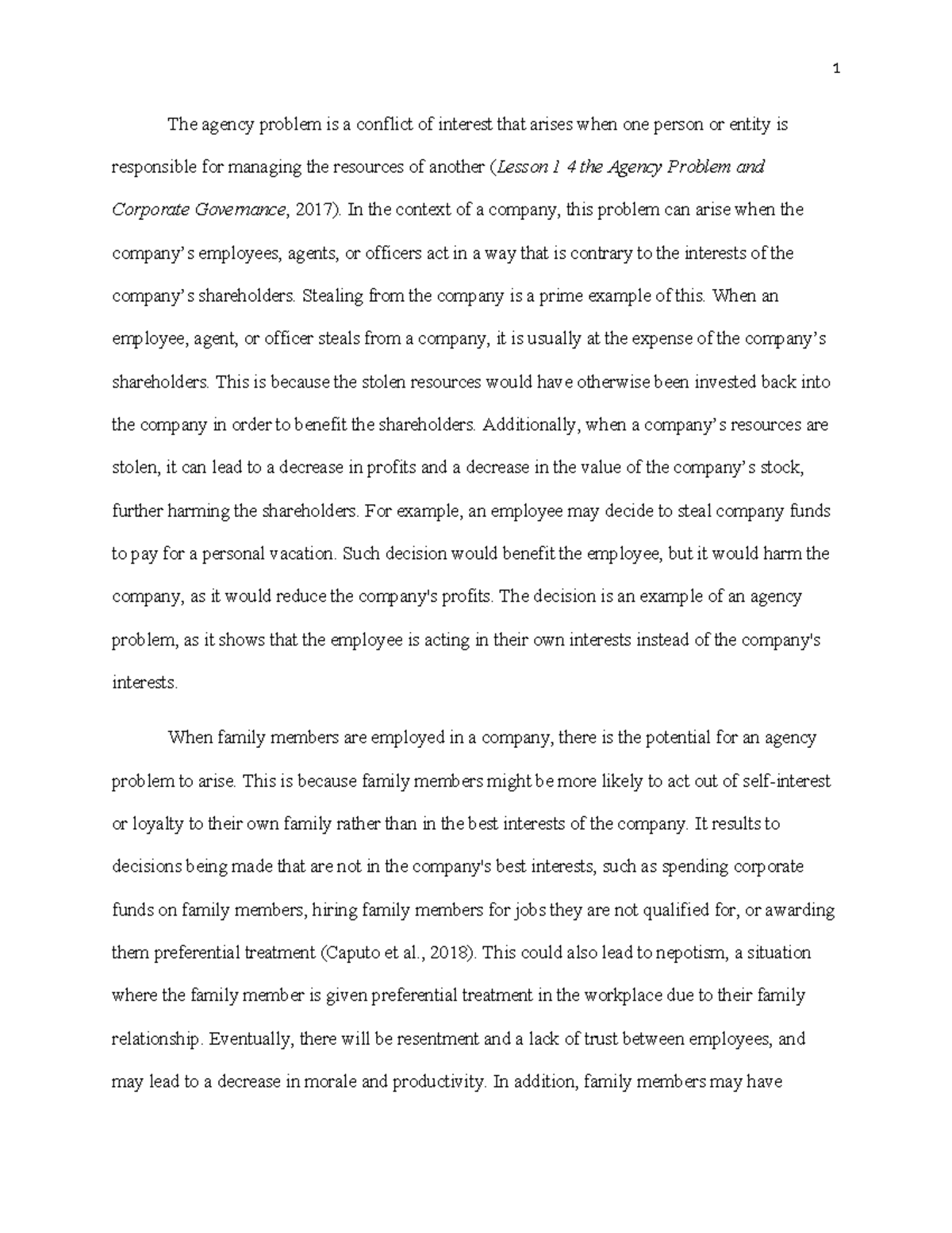 Agenc Problem - Business Management - The agency problem is a conflict ...