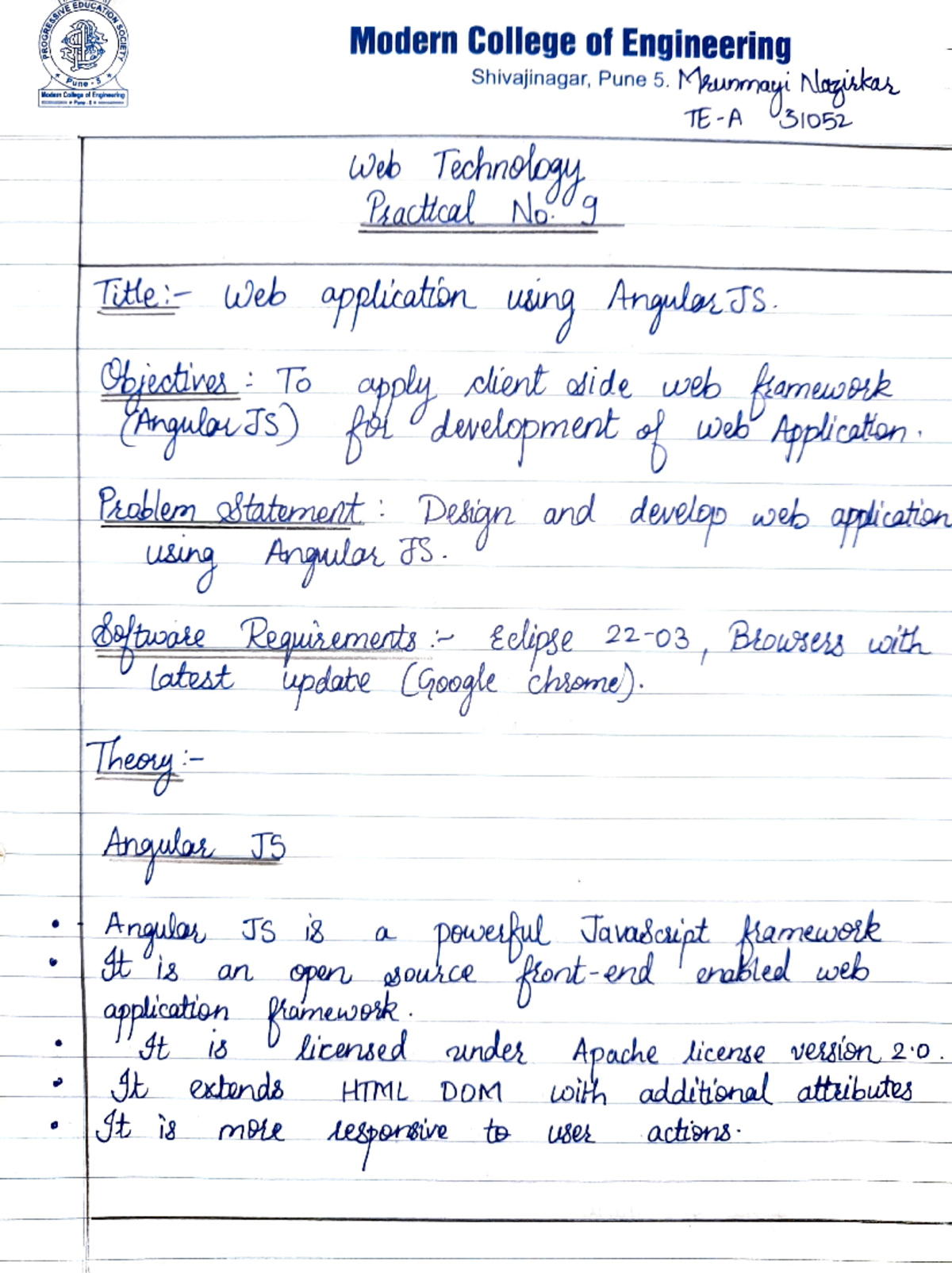 31052 Wt Pract 9 Wt Lab Assignment Modern College Of Engineering