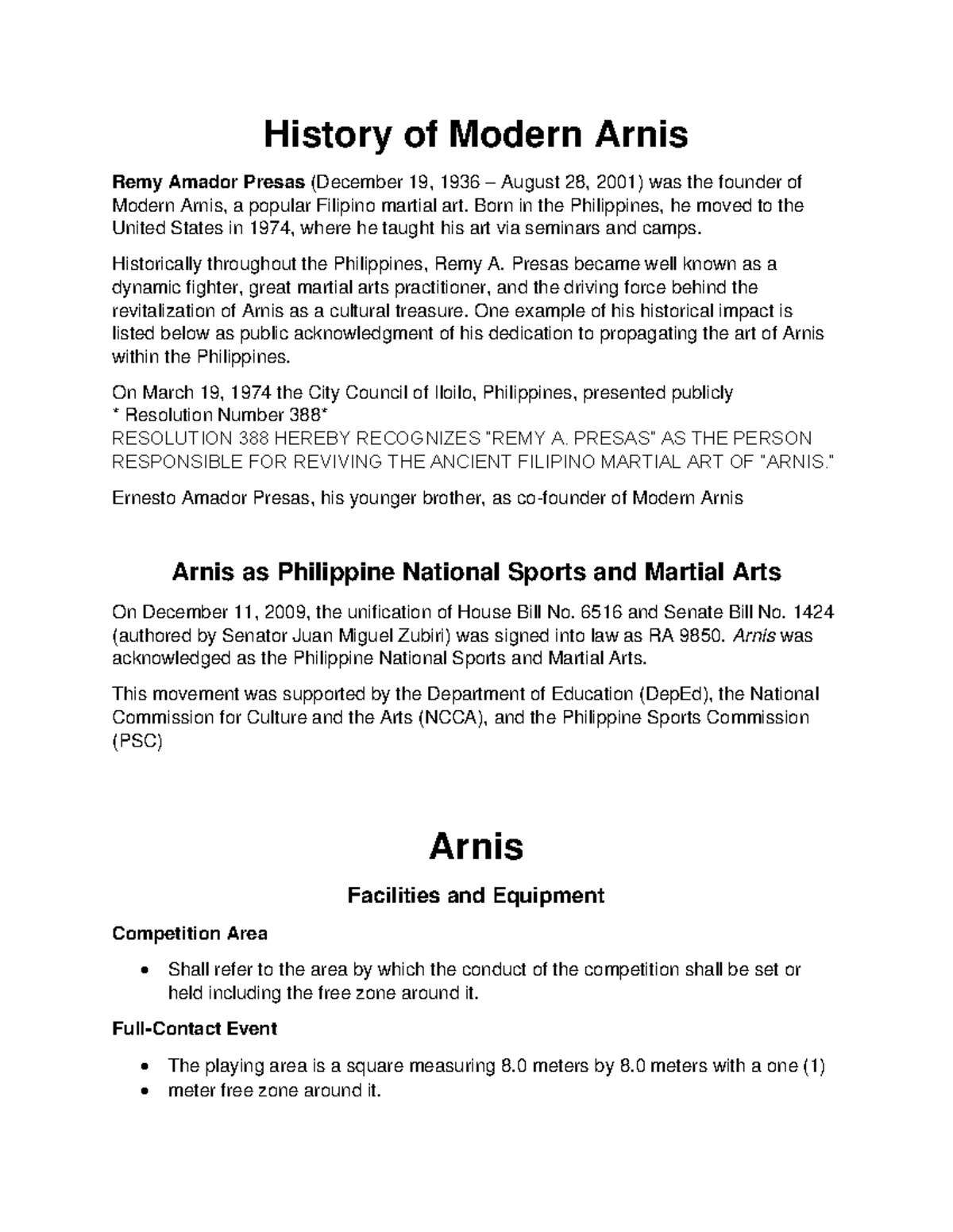 Reviewer 102 - pe 102 - History of Modern Arnis Remy Amador Presas ...