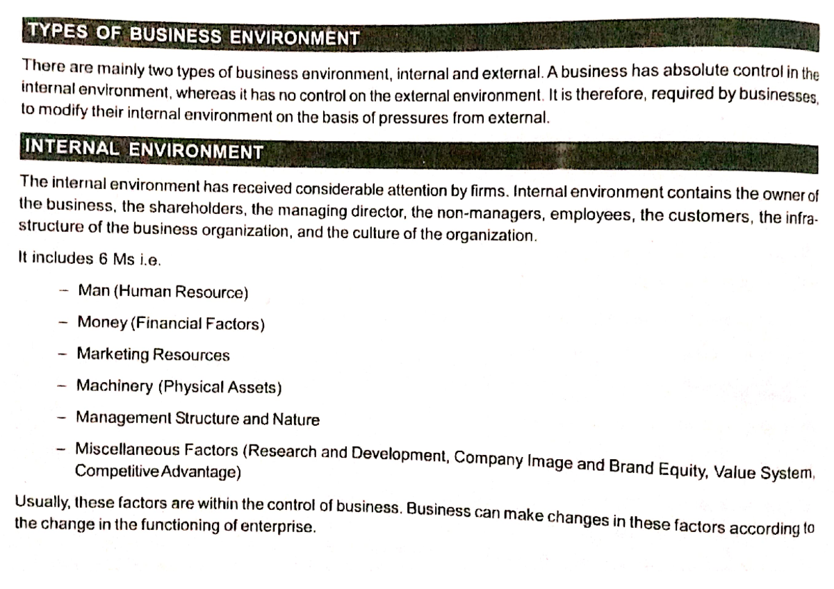 Types of business environment- Internal environment & External ...