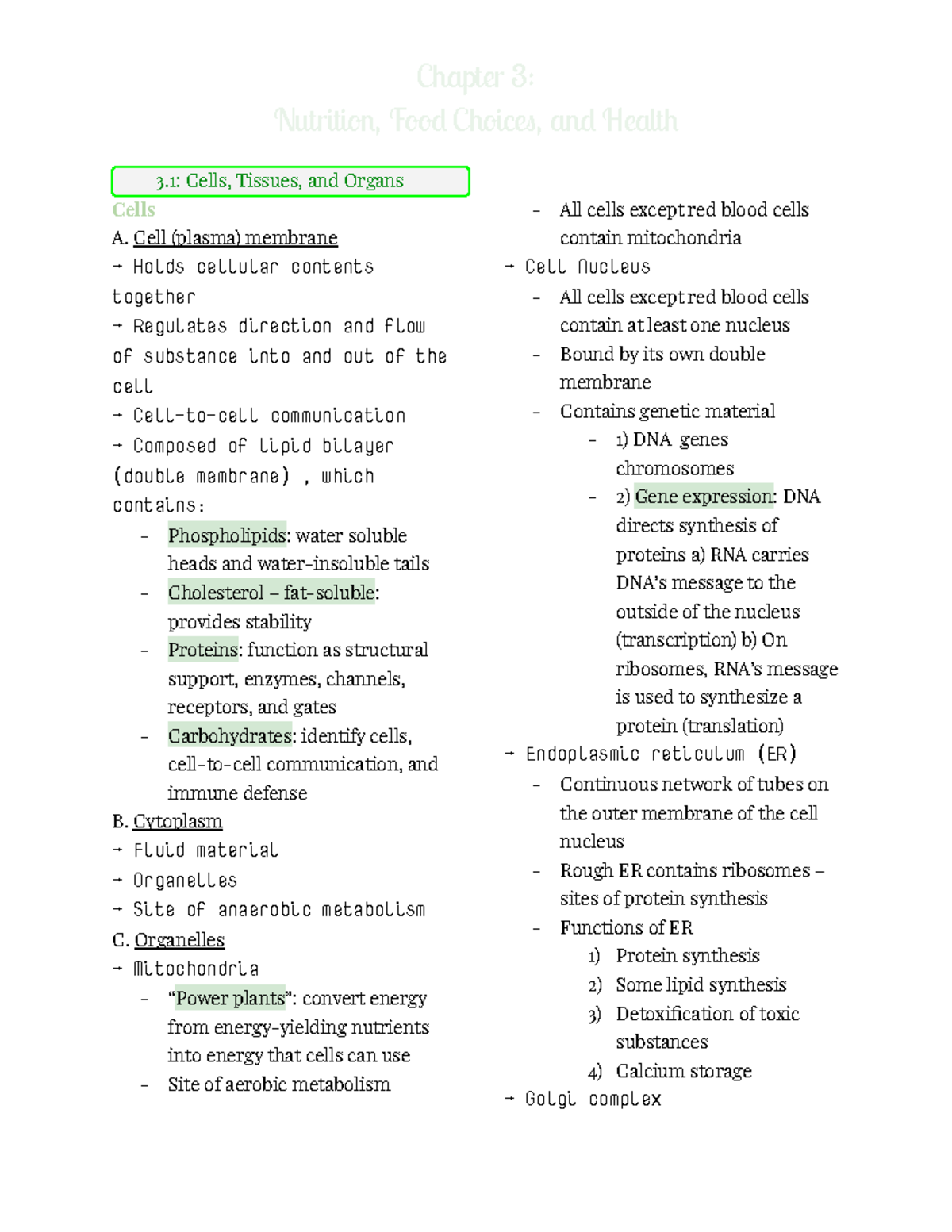 Ch.3 The Human Body A Nutrition Perspective - Nutrition, Food Choices ...