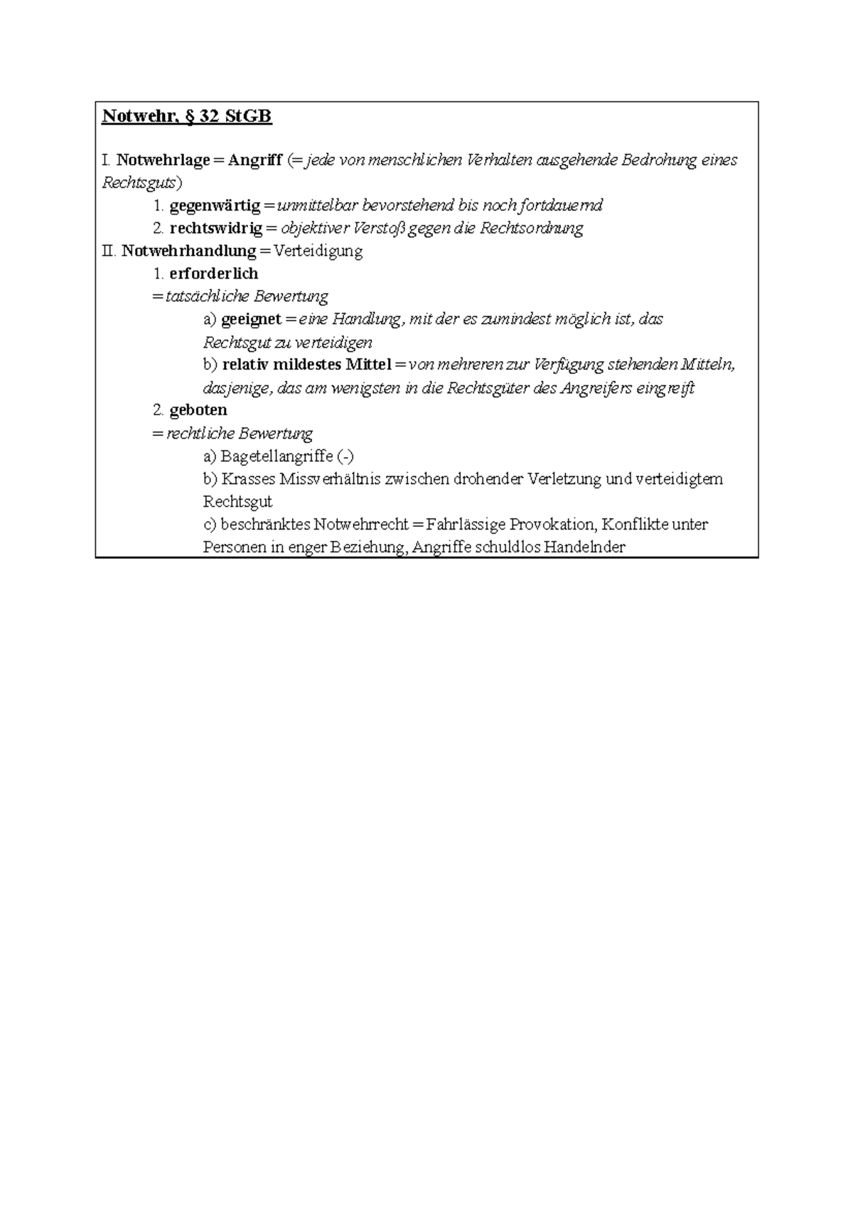 Notwehr, Notstand etc - schemata - StrafRecht II - AT II und BT I - UHH ...