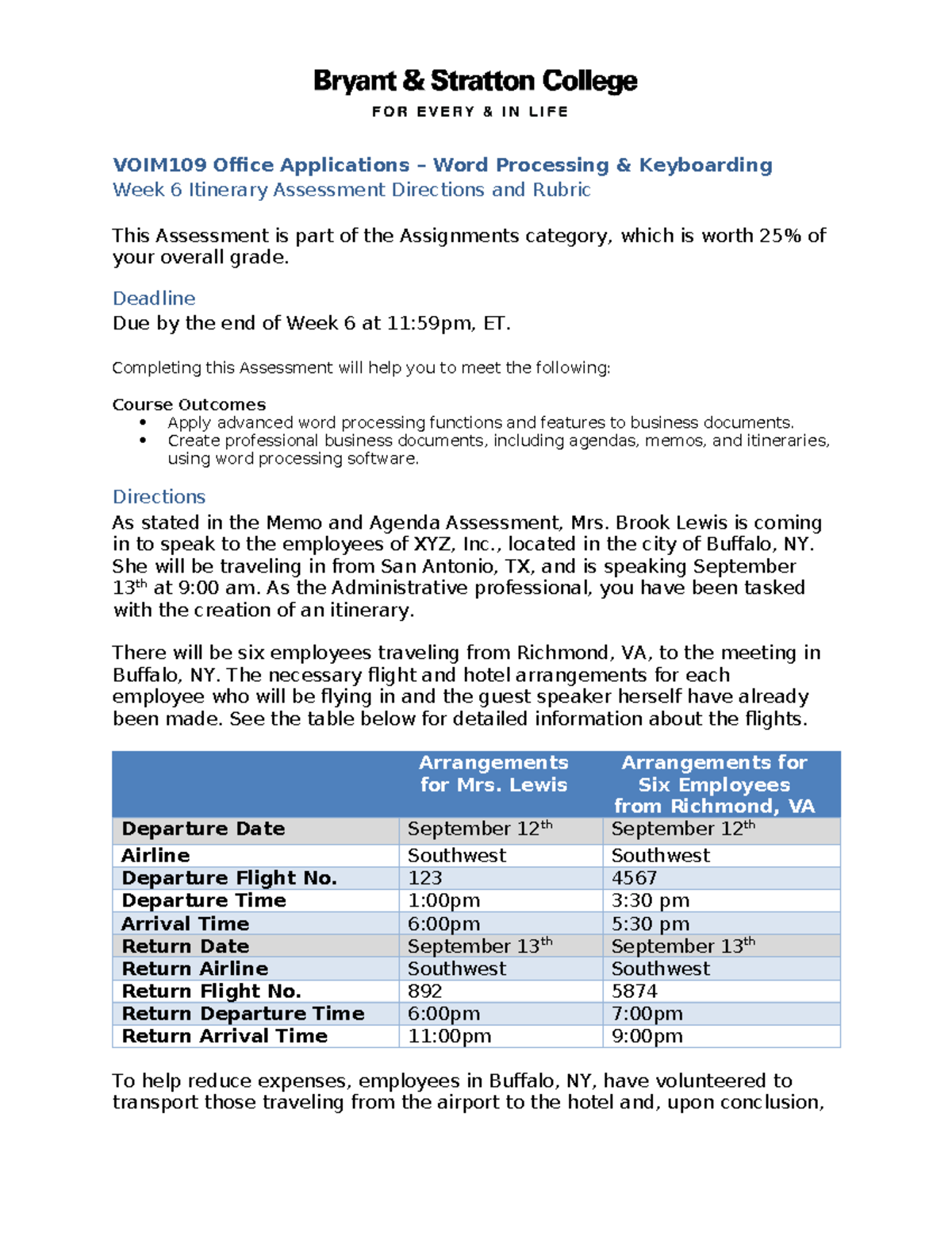 VOIM109 - Week 6 Itinerary Assessment - VOIM109 Office Applications – Word Processing & - Studocu