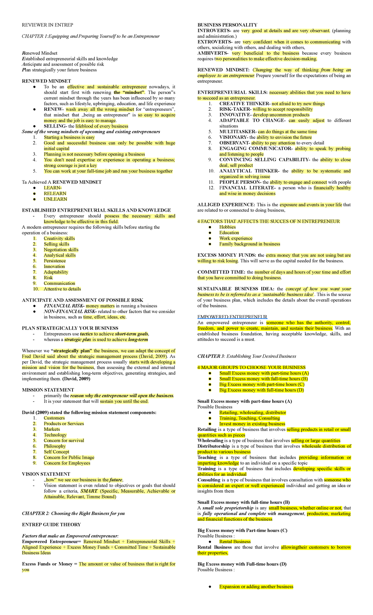 Reviewer-IN- Entrep - REVIEWER IN ENTREP CHAPTER 1:Equipping and ...