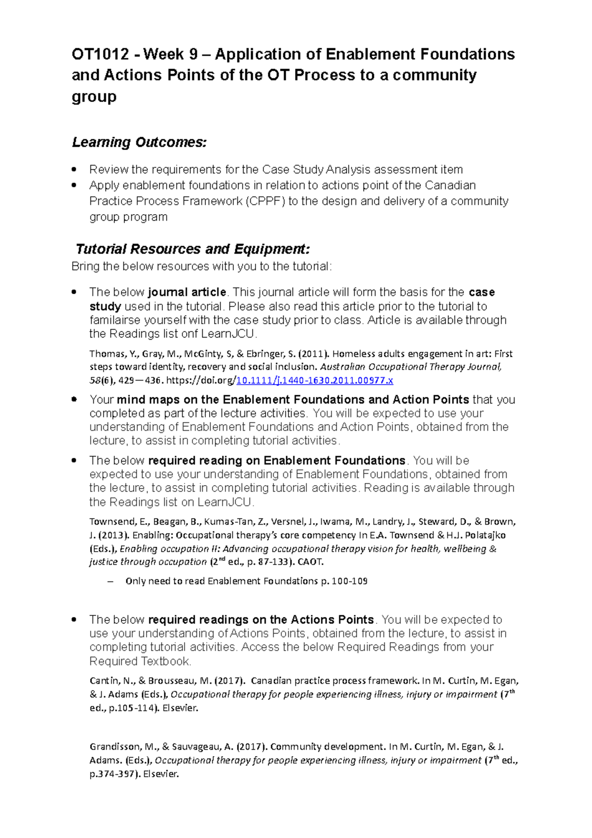 OT1012 Week 9 Tutorial - Enablement Foundations and OT Process - student worksheet - OT1012 ...