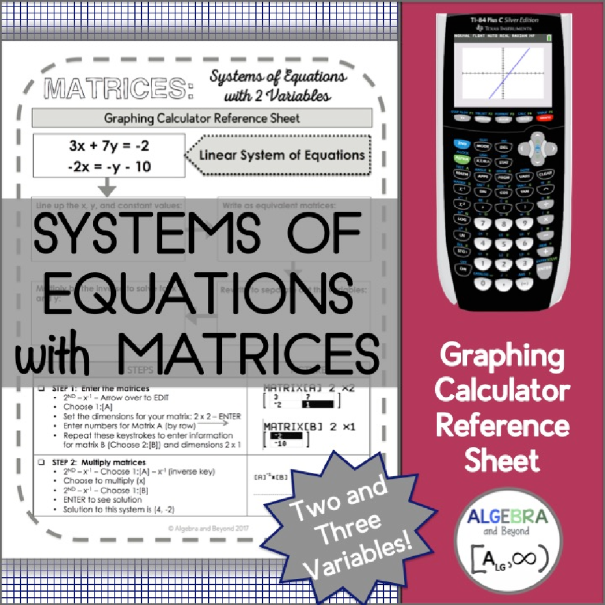 Graphing Calculator Reference Sheet Systemsof Equationswith Matrices-1 ...