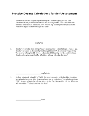 Practice Titration Calculations KEY - You have an order to begin a ...
