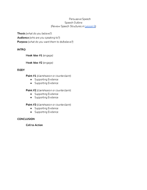 Persuasive Speech Outline - Persuasive Speech Outline Project Overview ...