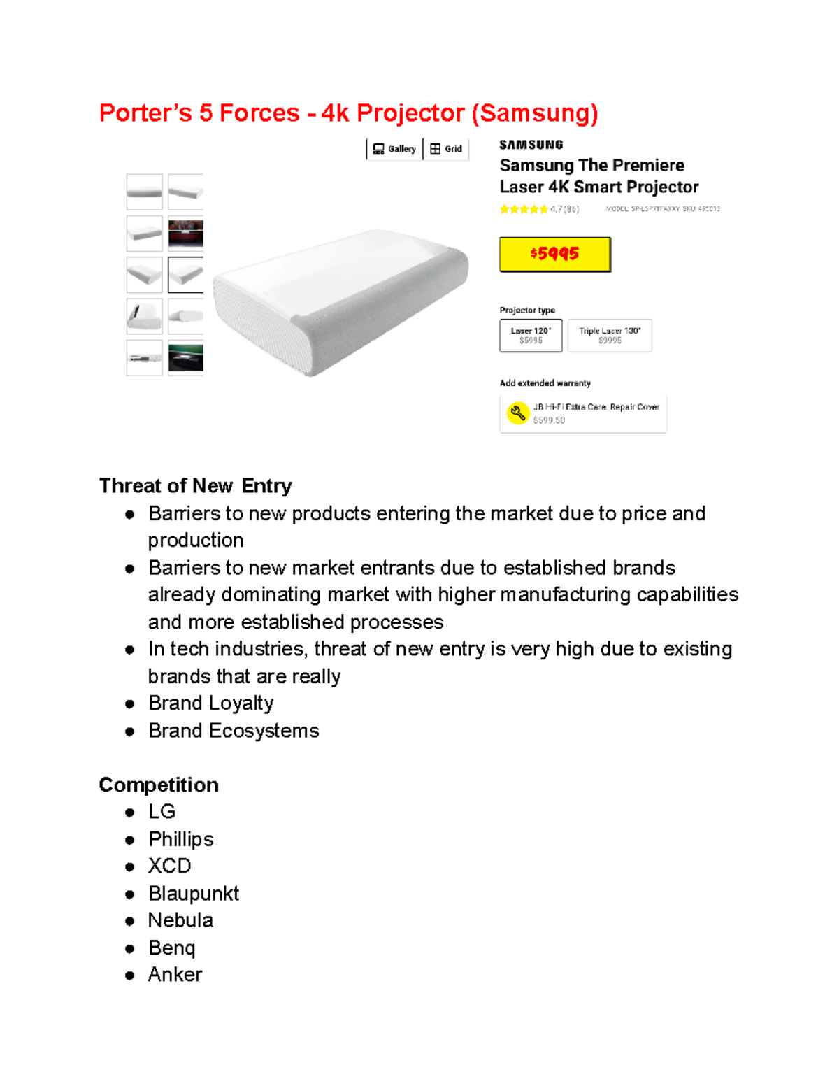 Porter's 5 forces - Porter’s 5 Forces - 4k Projector (Samsung) Threat ...