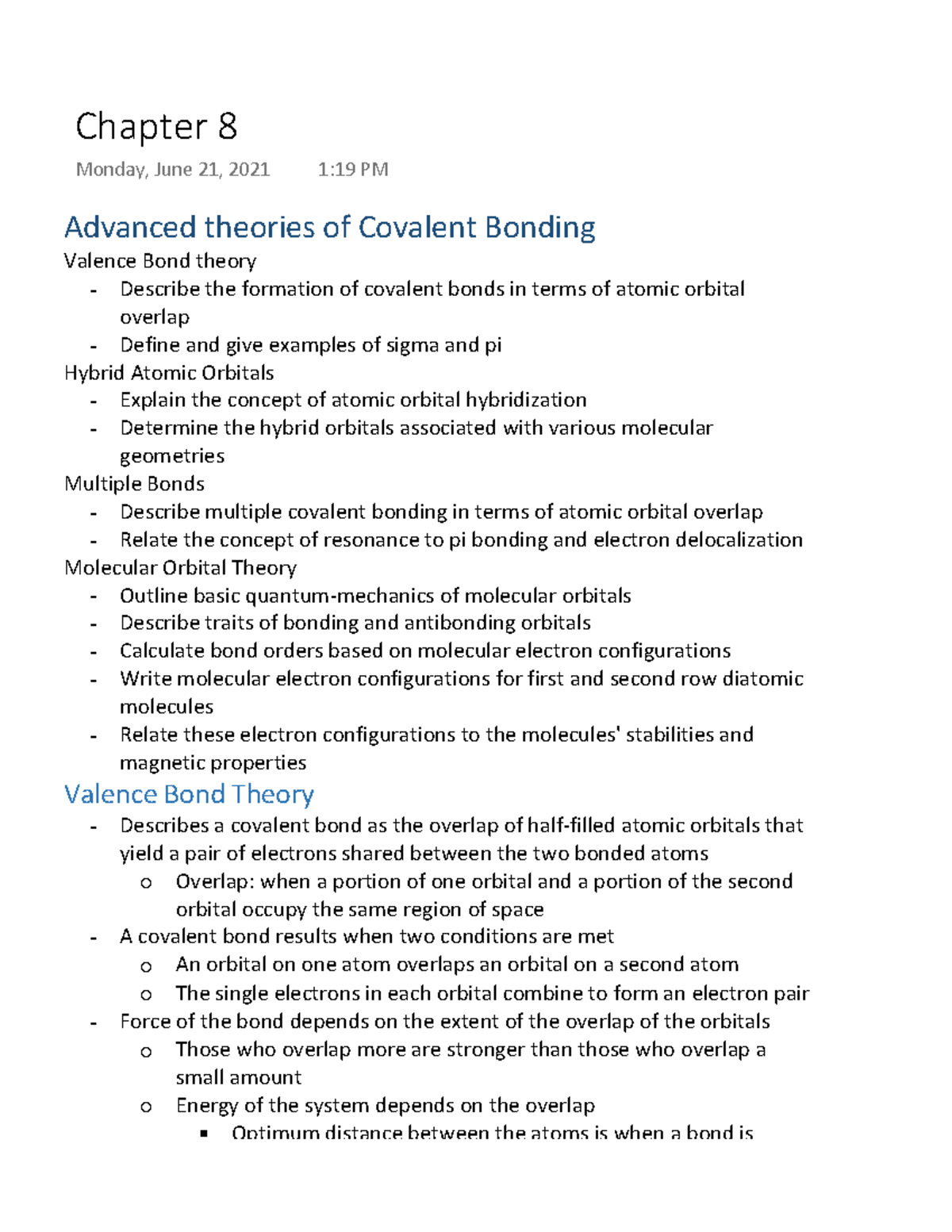 Chapter 8 - Summer Course, Pete Bell - Advanced theories of Covalent Bonding Valence Bond theory ...