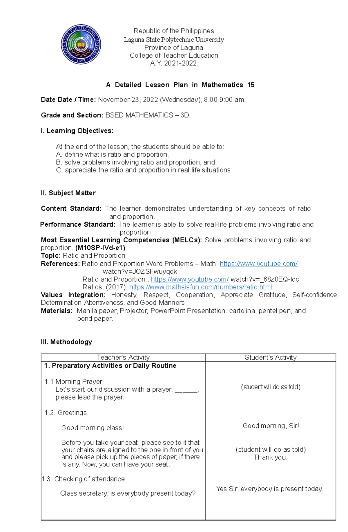 DLP Malaguit-Final - Lesson Plan - Republic of the Philippines Laguna ...