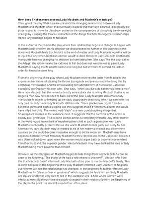 Macbeth Quote Analysis - QUOTE; WHO/ ACT ANALYSIS; MESSAGE "Will all ...