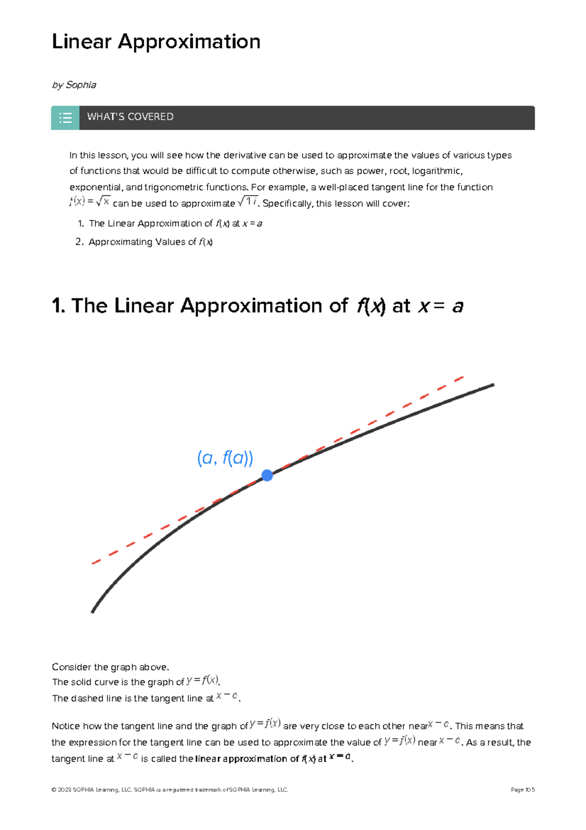 Calculus I Unit 3 Tutorials Pdf7 Linear Approximation By Sophia In This Lesson You Will See
