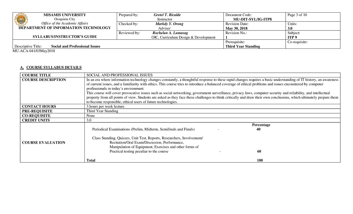 Social and professional issues/ social issues and professional practice ...