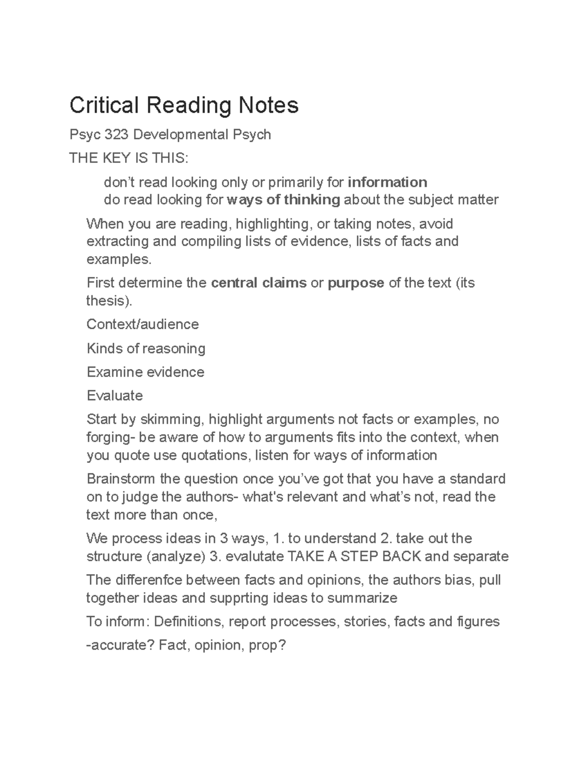 Psyc 323 Critical Reading Notes - Critical Reading Notes Psyc 323 ...