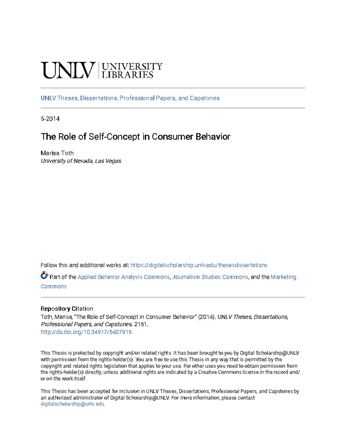 The Role of Self-Concept in Consumer Behavior - UNLV Theses ...