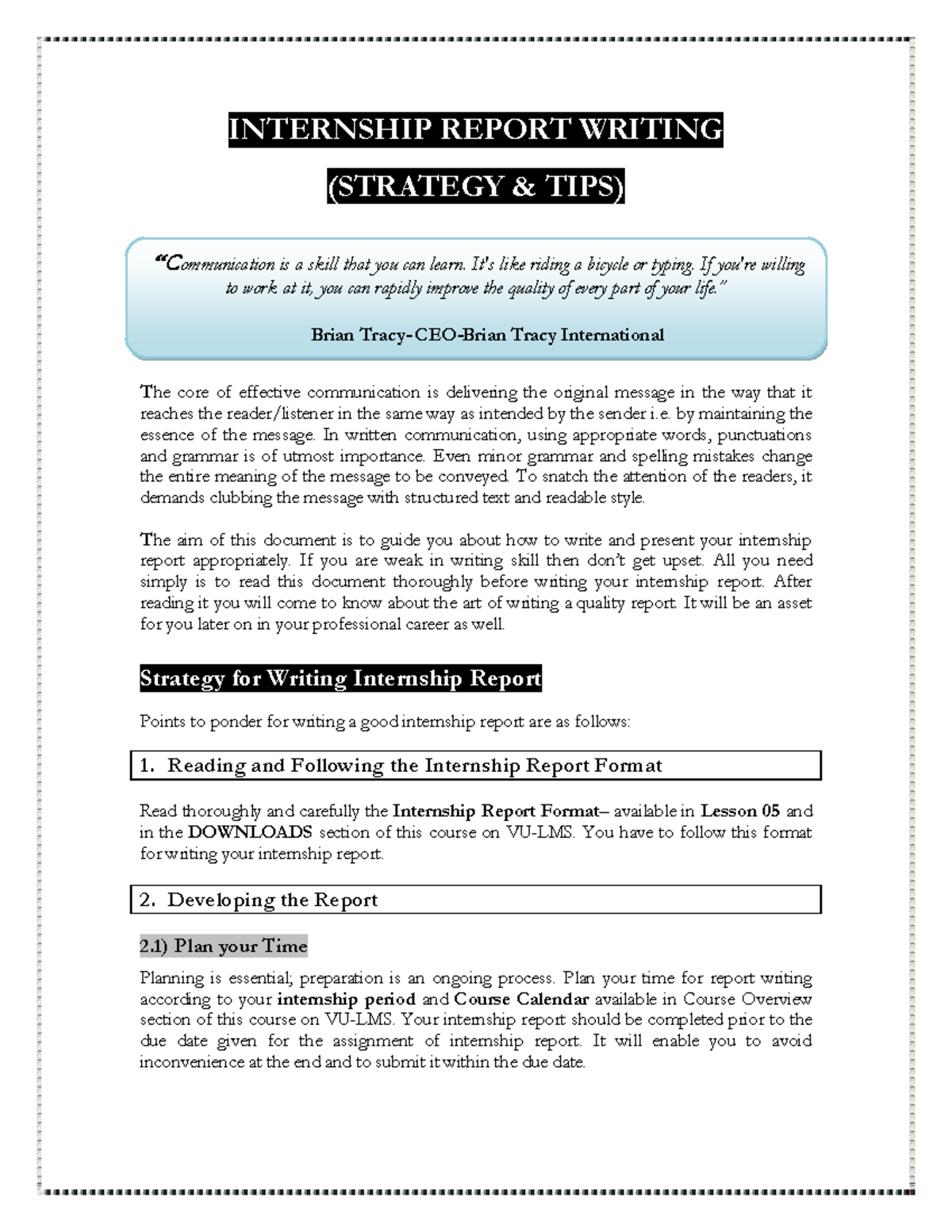 Internship Report Writing-(Strategy and Tips) - INTERNSHIP REPORT ...