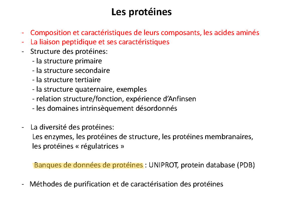 Cours 4 les protéines - Notes - Les protéines Composition et ...