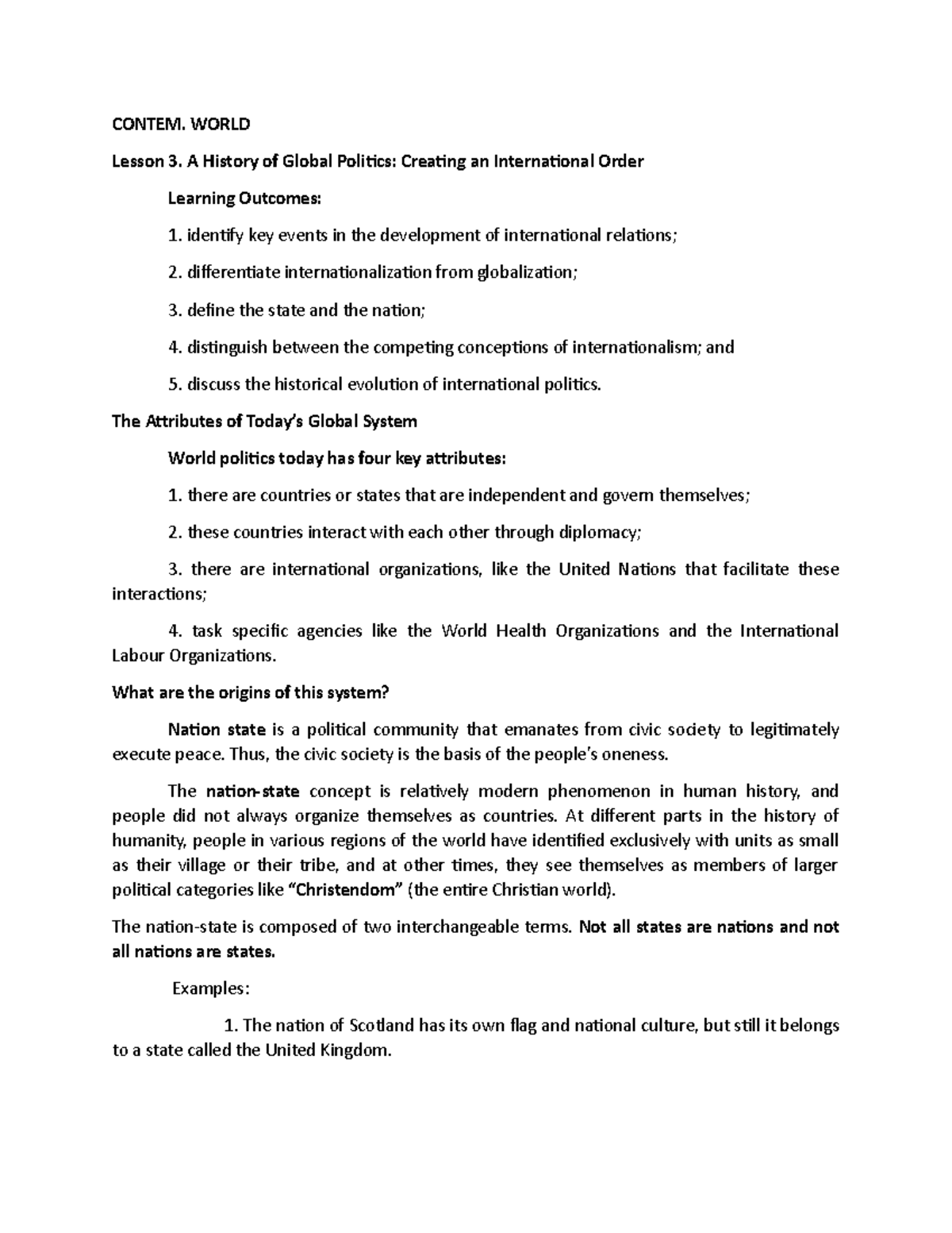 Contemp. World Lesson 3-4 - CONTEM. WORLD Lesson 3. A History of Global ...