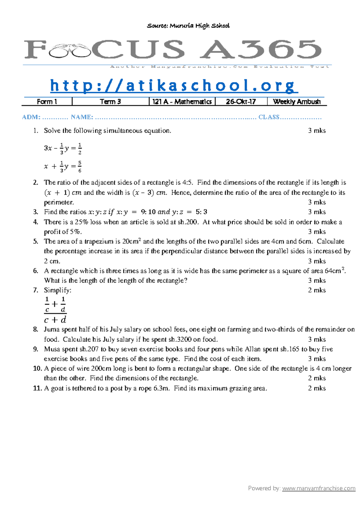 Mathematics form 1 term 1-004 - Source: Mururia High School Powered by ...