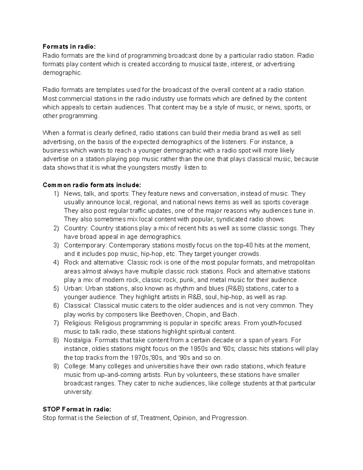 Basics of radio broadcasting - Formats in radio: Radio formats are the ...