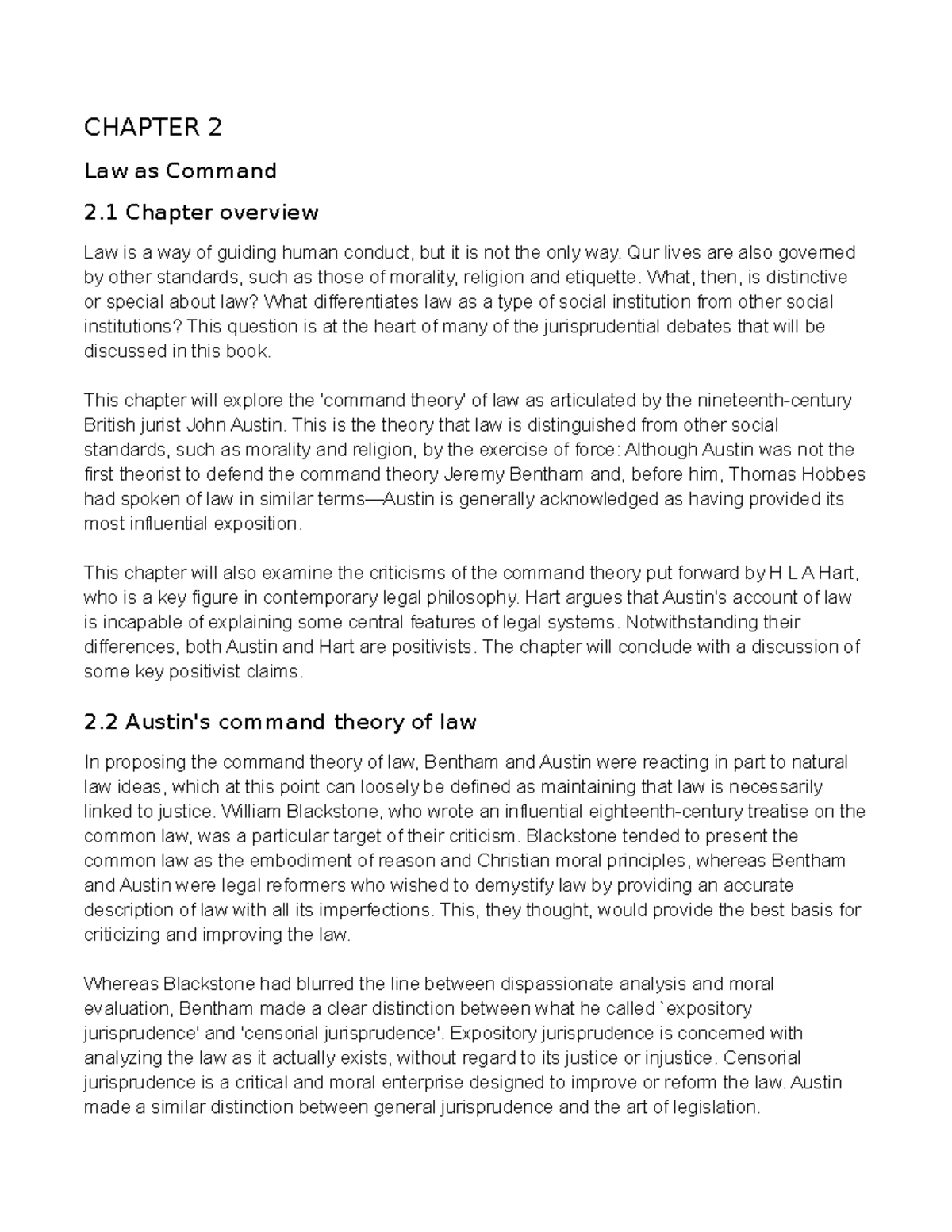 Denise Meyerson Chapter 2 - CHAPTER 2 Law as Command 2 Chapter overview ...
