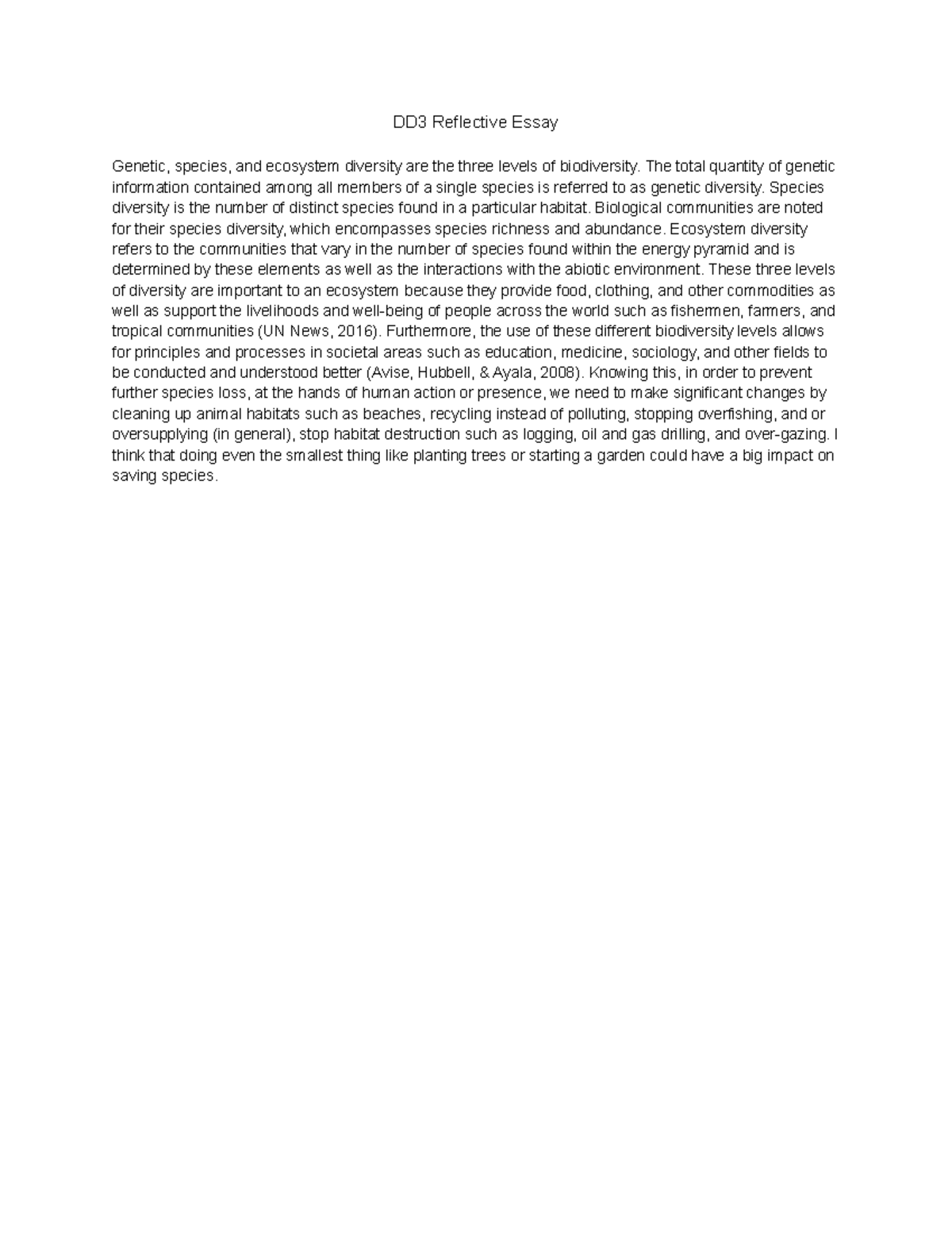 DD3 Reflective Essay - DD3 Reflective Essay Genetic, species, and ...