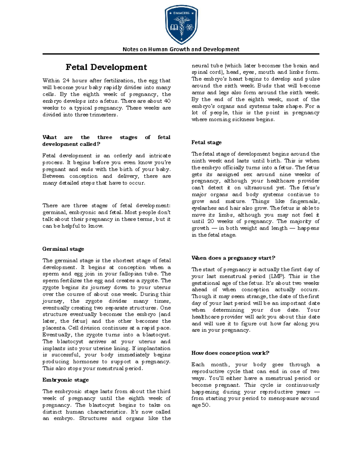 Notes on Fetal development - Fetal Development Within 24 hours after ...