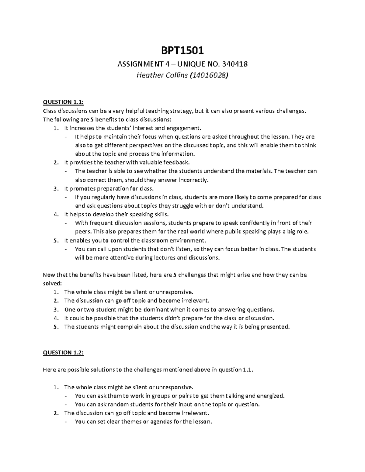 BPT1501 Assignment 4 - 340418 - BPT ASSIGNMENT 4 – UNIQUE NO. 340418 ...