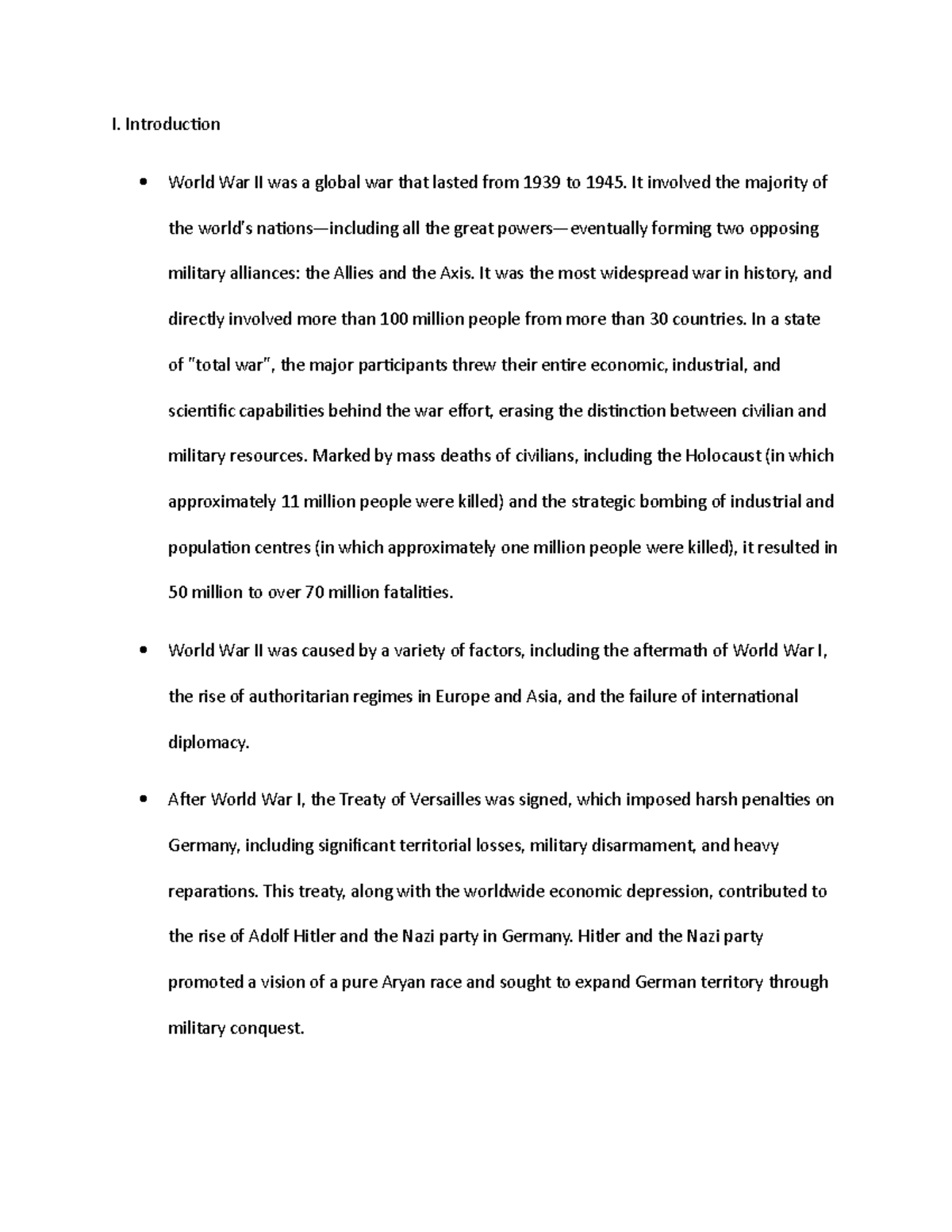 Finished outline WWII - I. Introduction World War II was a global war ...