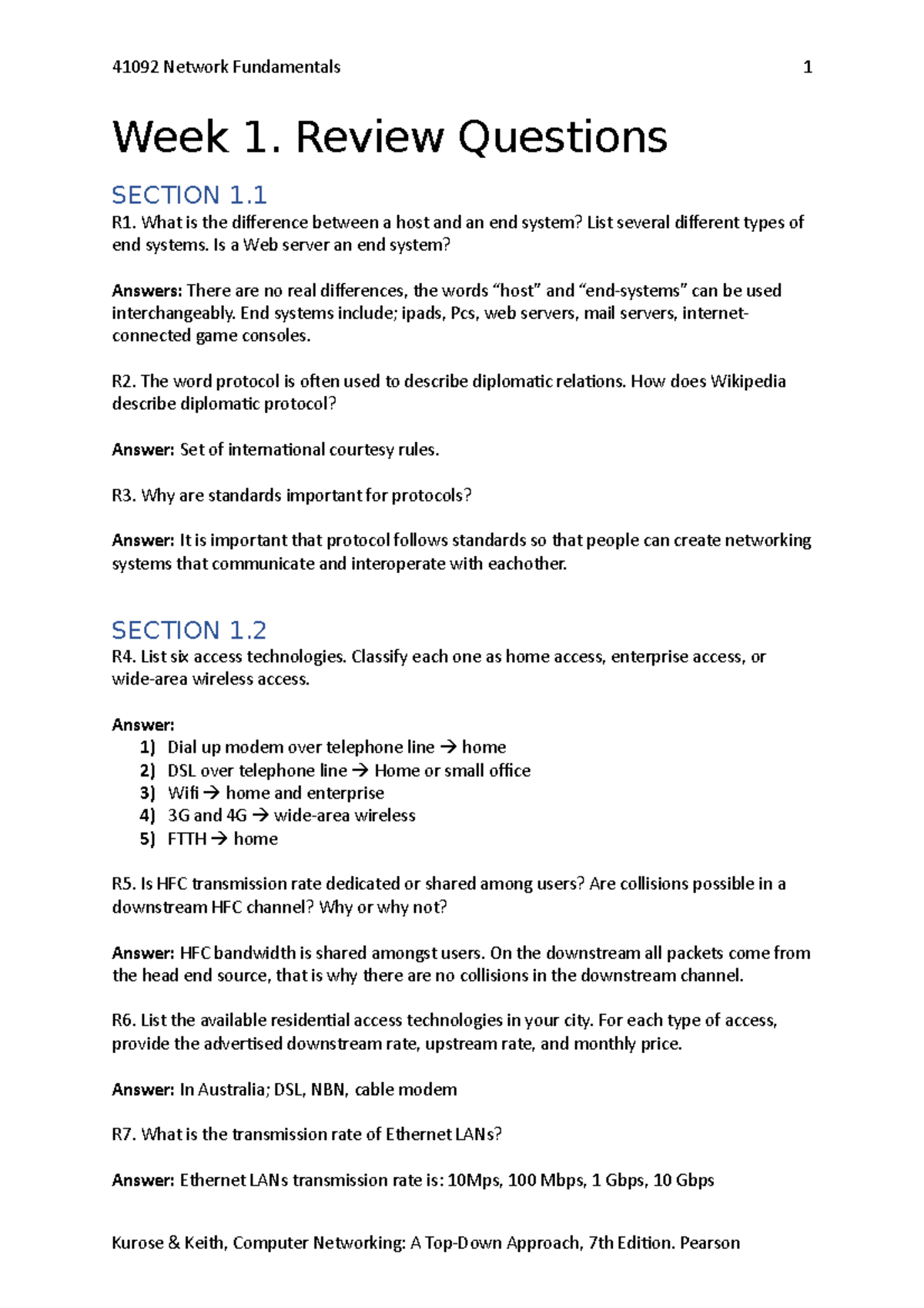 Week1 Review Question5 41092 Network Fundamentals Week 1 Review Questions Section 1 R1