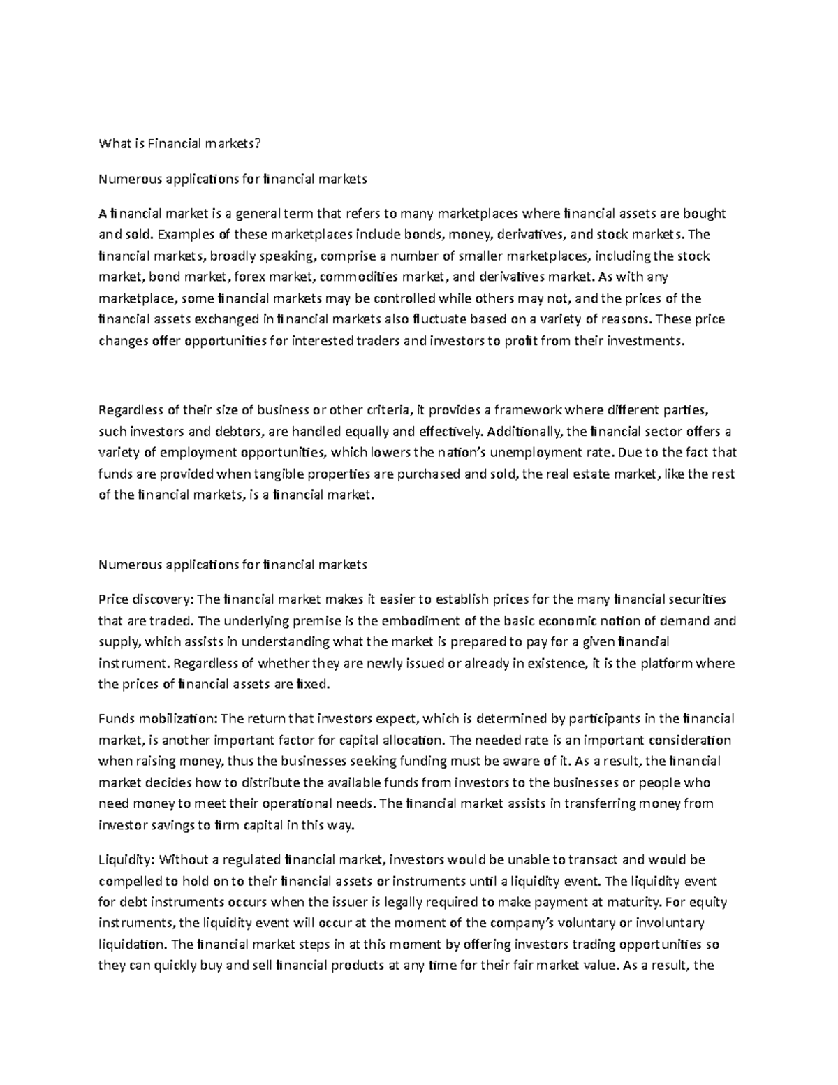 Applications of financial market - What is Financial markets? Numerous ...