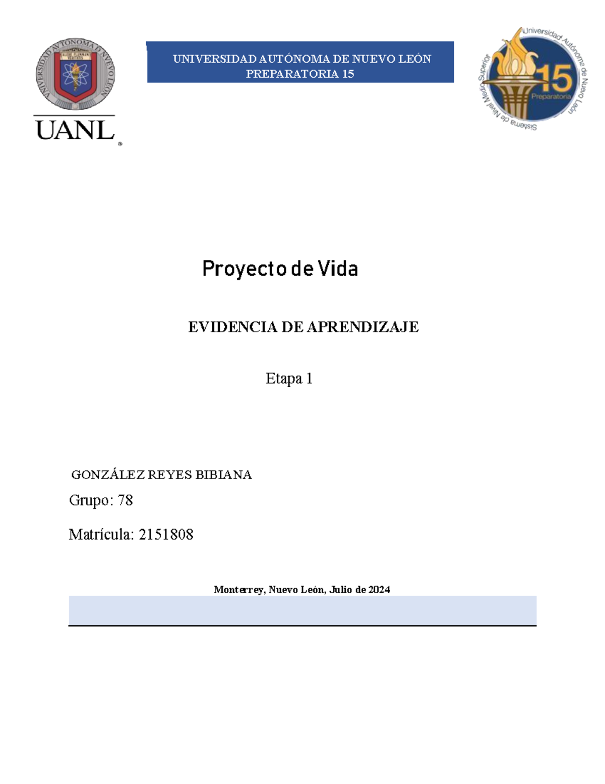 BGR Pro V EV 1 - Evidencia de aprendizaje etapa 1 - Proyecto de Vida - Proyecto de Vida ...
