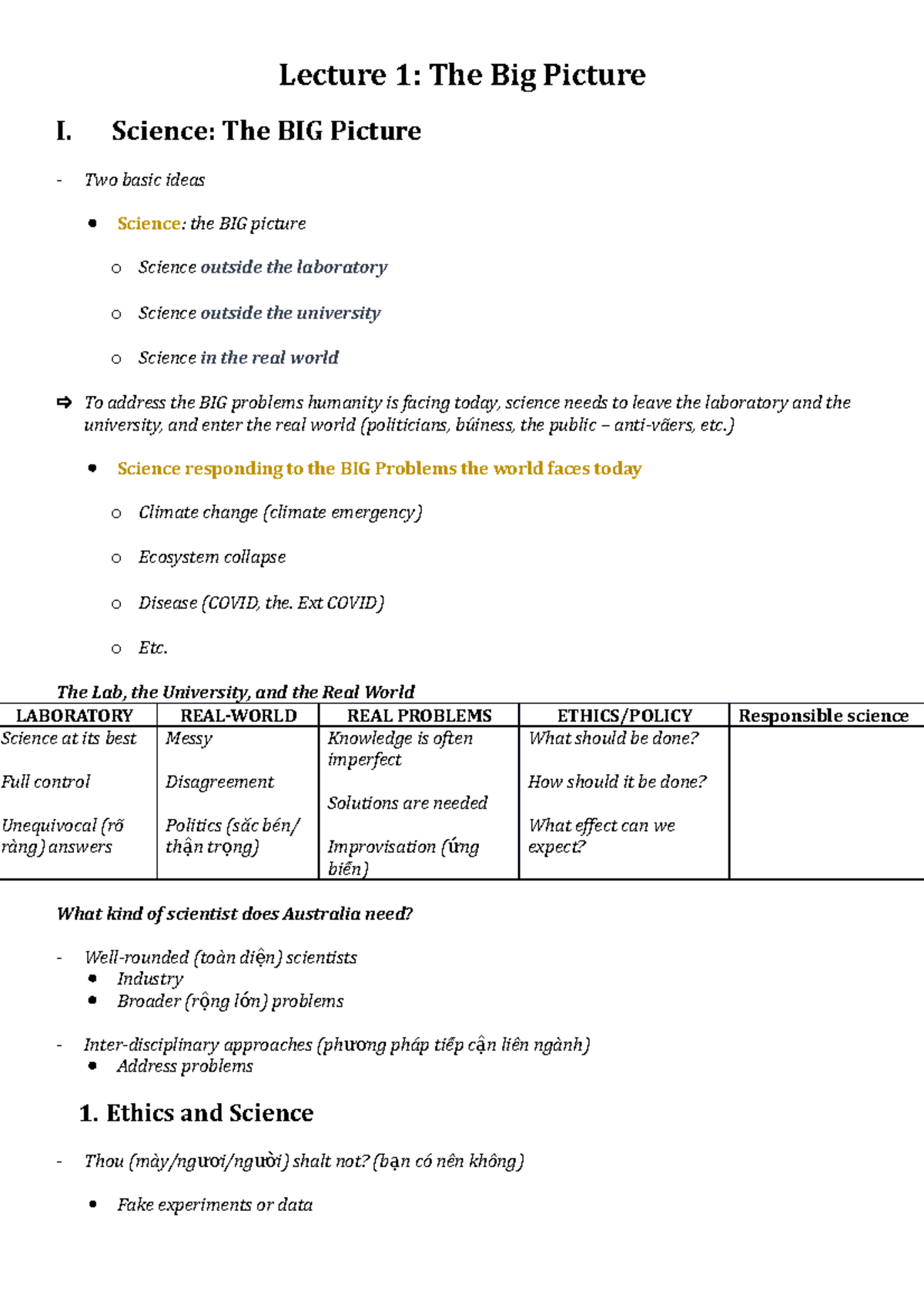 Lecture 1 The Big Picture - Lecture 1: The Big Picture I. Science: The ...