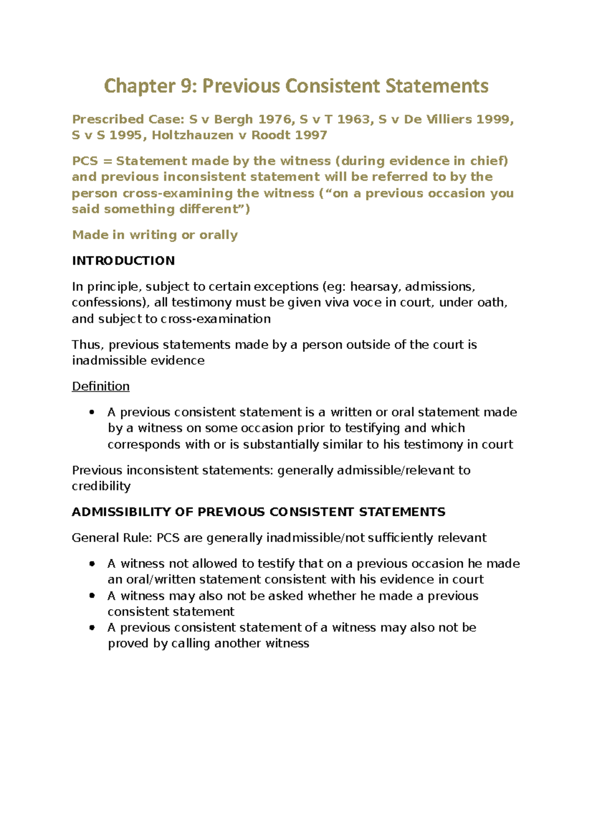 9 Previous Consistent Statement Magic Notes - EVI 401 - UWC - Studocu