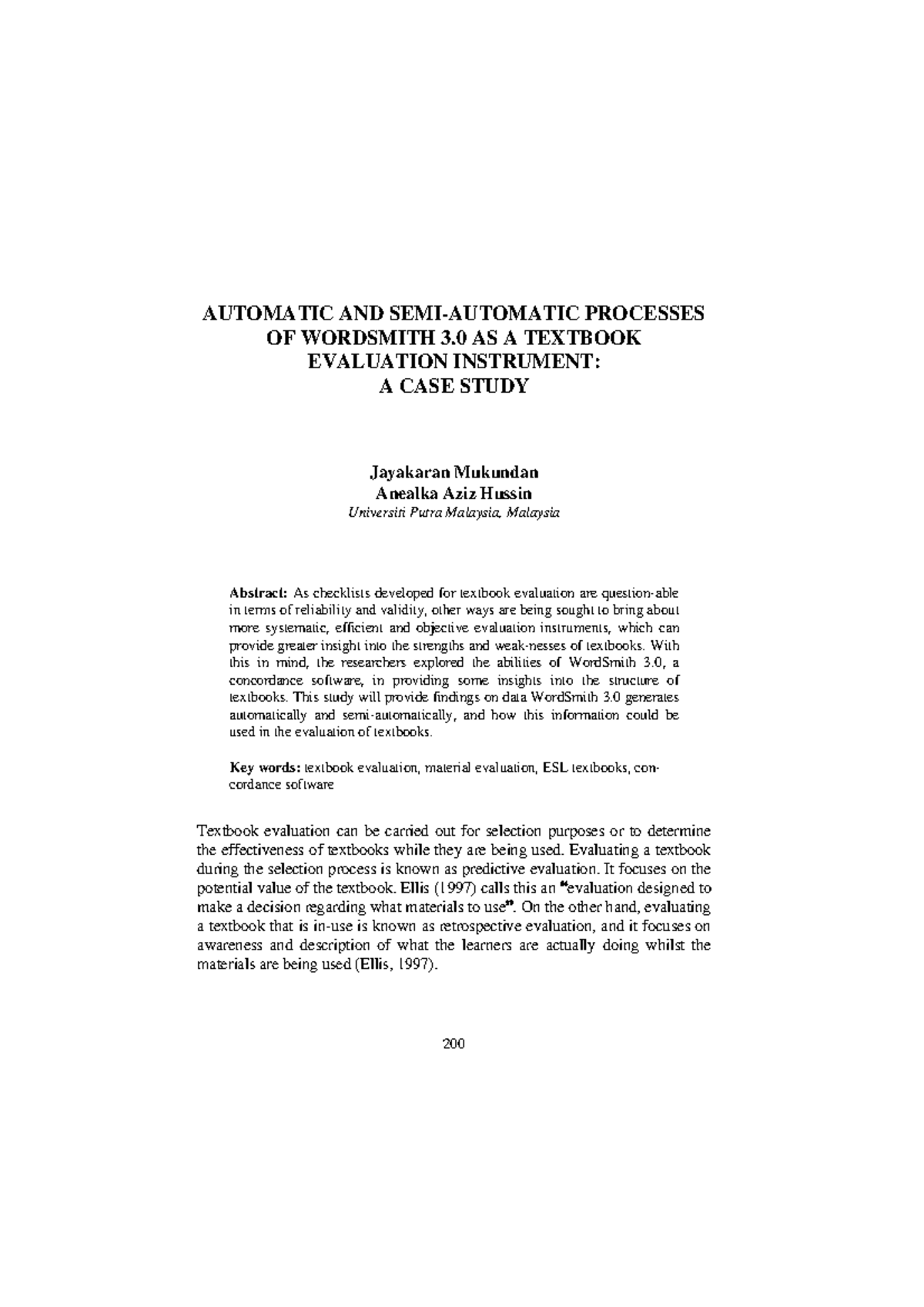 Automatic AND SEMI- Automatic Processes OF Wordsmith 3.0 AS A Textbook ...
