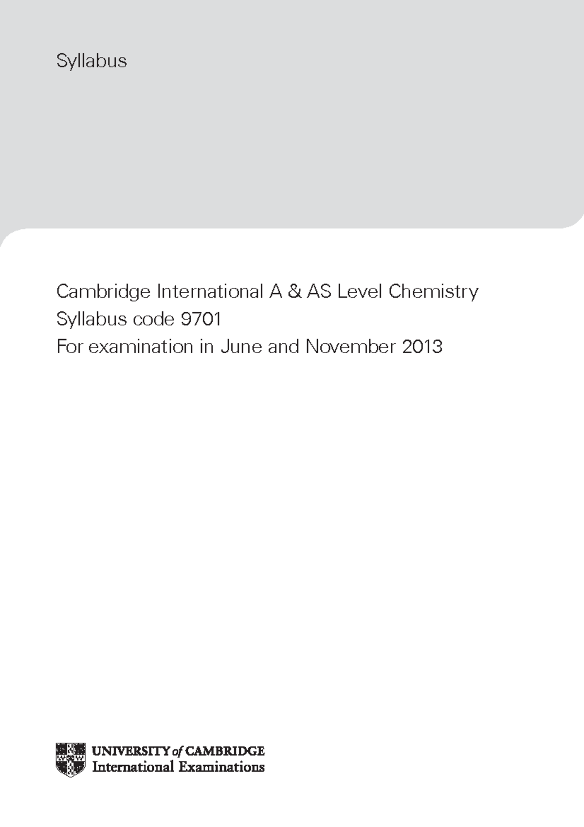 Aice chemistry syllabus - Syllabus Cambridge International A & AS Level ...