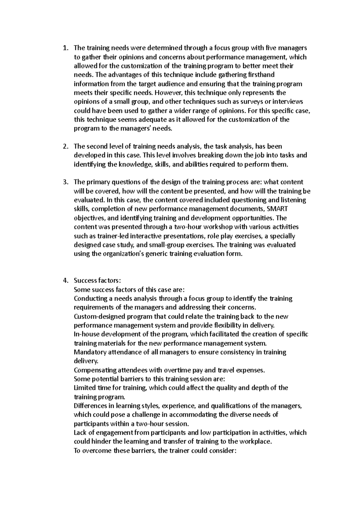 Case study unit 4 - Práctica tema 4 - The training needs were ...