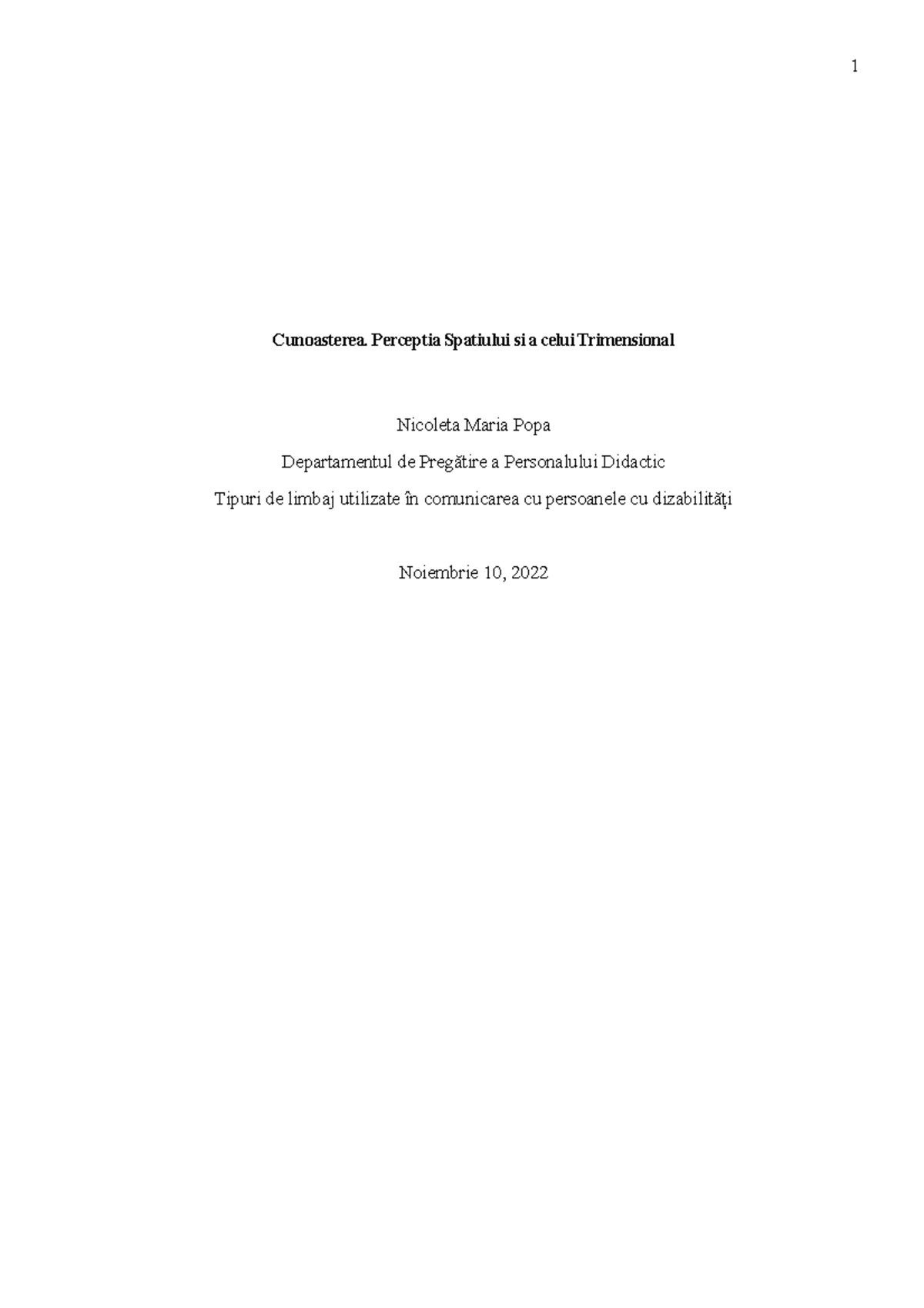 PSS cunoasterea perceptia - Cunoasterea. Perceptia Spatiului si a celui ...